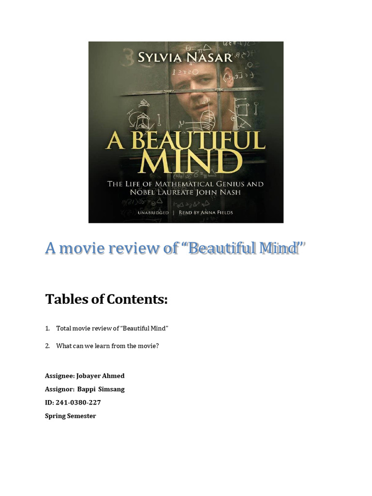 A Movie Review of Beautiful Mind | PDF | Psychology