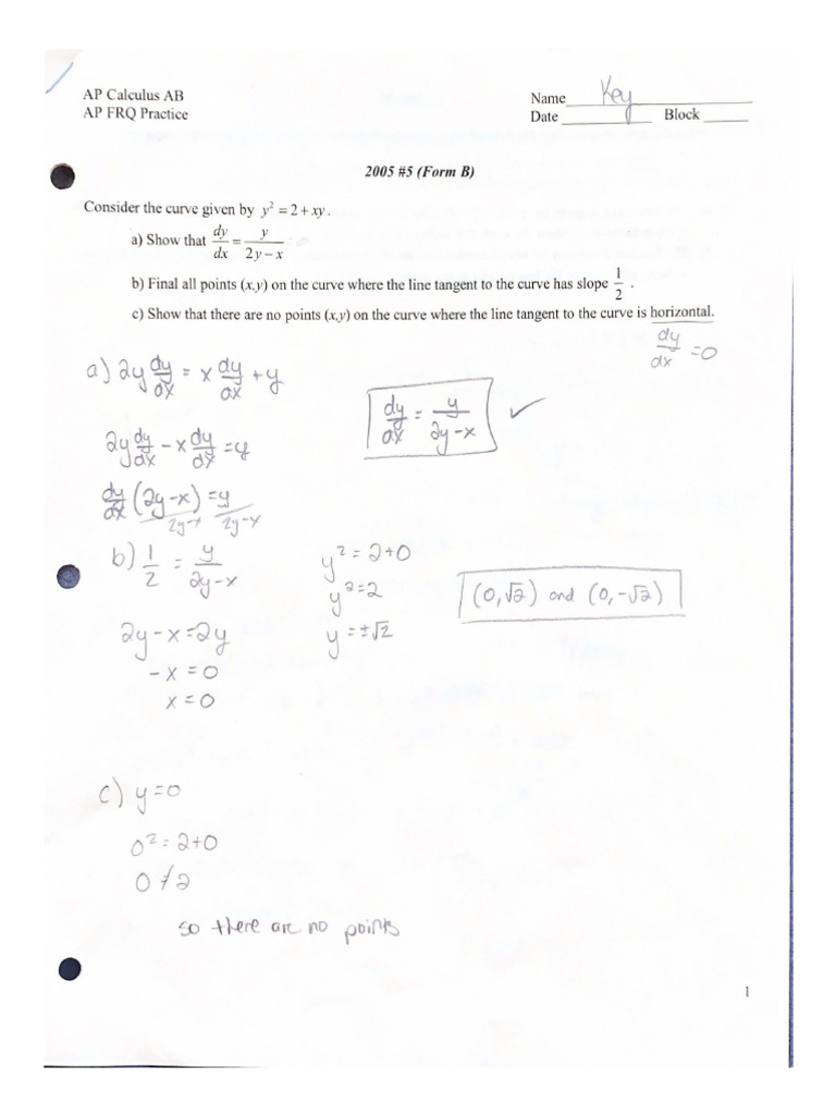 AB FRQ Key For Test | PDF