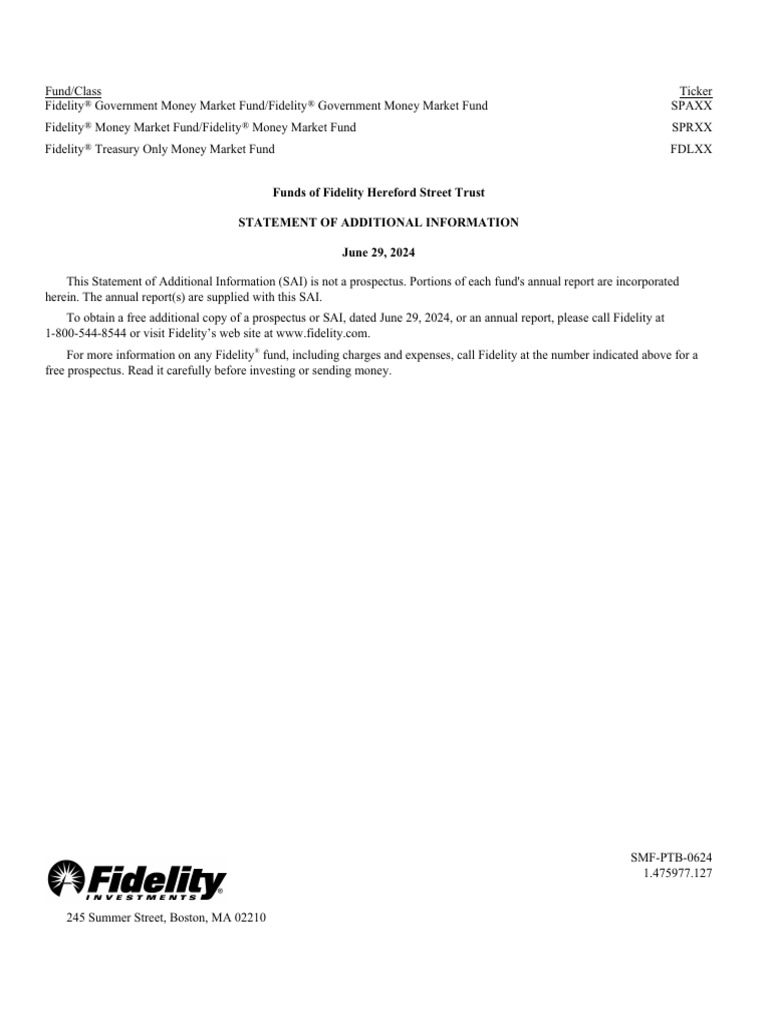 SPAXX Statement of Additional Info | PDF | Investment Fund | Securities ...
