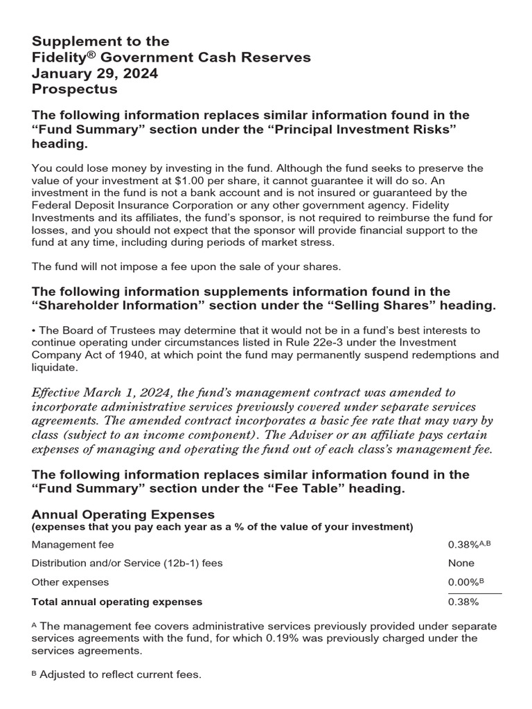 FDRXX Prospectus | PDF | Money Market Fund | Securities (Finance)