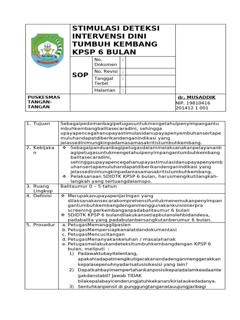 SOP SDIDTK KPSP 6 Bulan | PDF