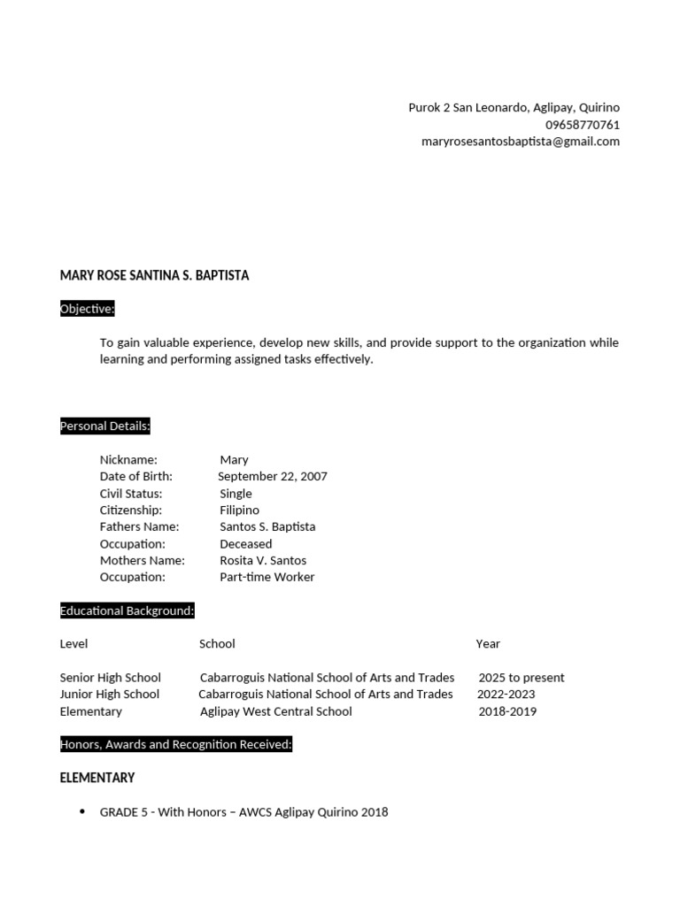 Resume and Application Letter | PDF