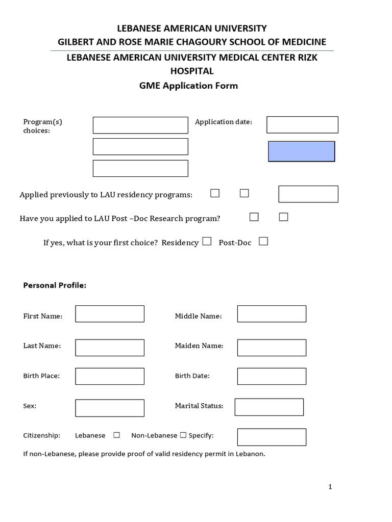 LAU Medical Center GME Application Form | PDF | Medicine | Health Care