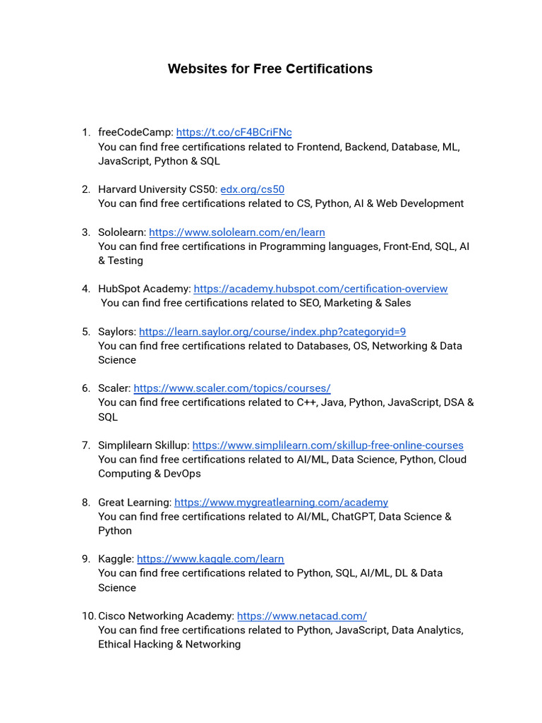 Free Certification Courses Online | PDF
