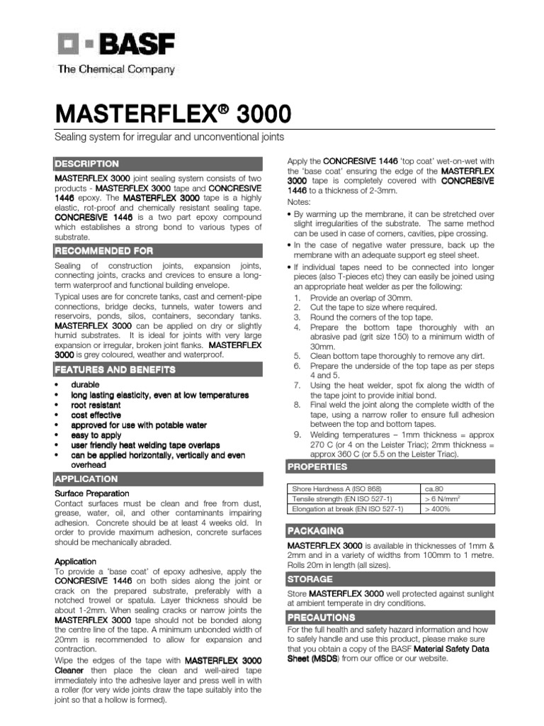 Masterflex 3000 TDS | PDF | Welding | Construction