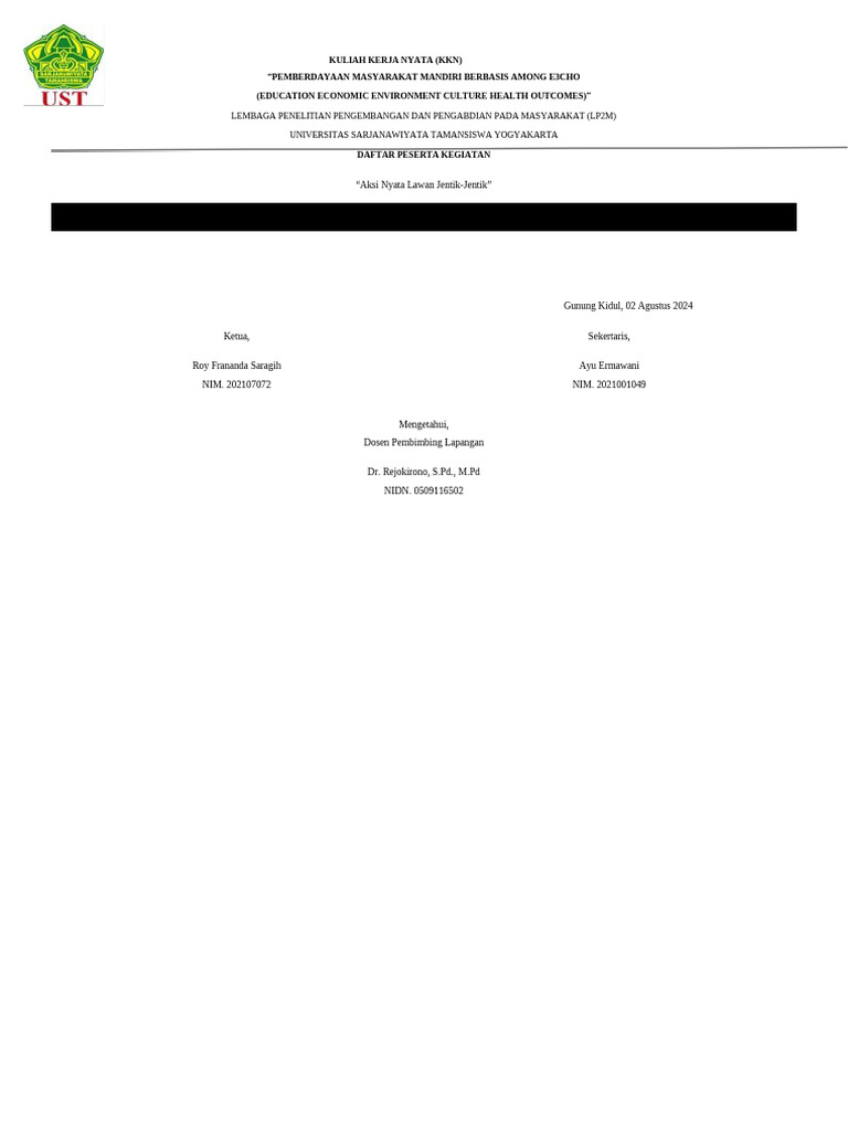 Presensi Proker Jentik Jentik | PDF
