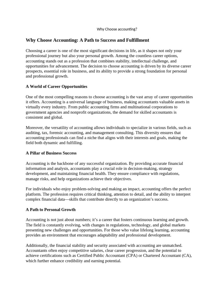 Why Choose accounting essay | PDF | Accounting | Accountant