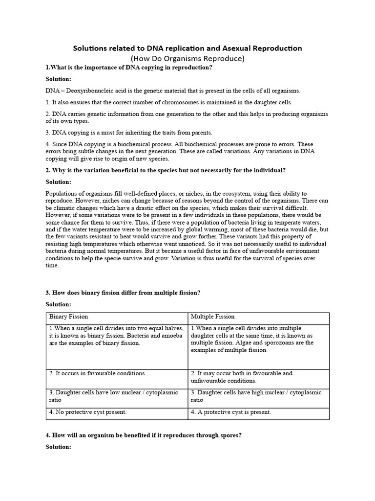 Solutions Related To Dna Replication And Asexual Reproduction Pdf 6990