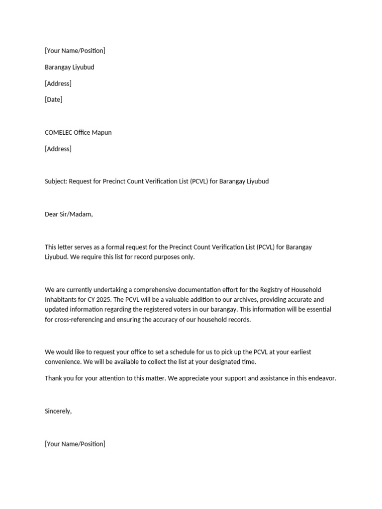 request letter COMELEC | PDF