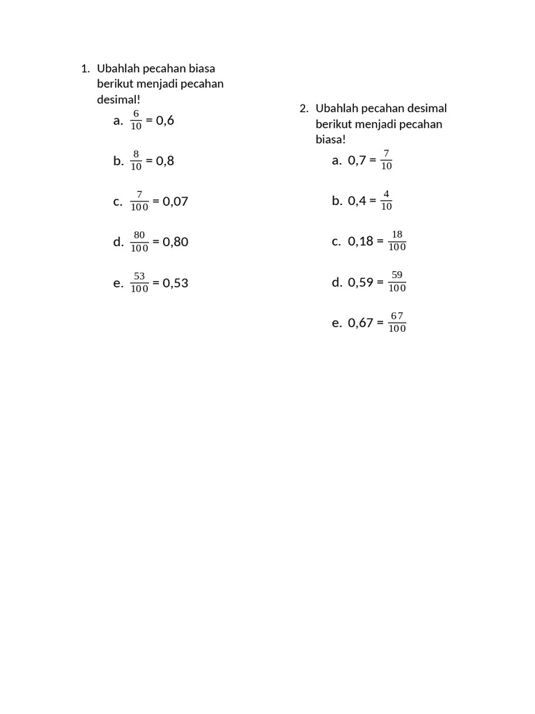 Soal Latihan Pecahan Desimal | PDF