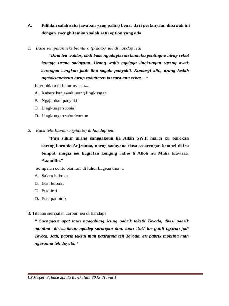 Soal Bhs. Sunda Utama | PDF