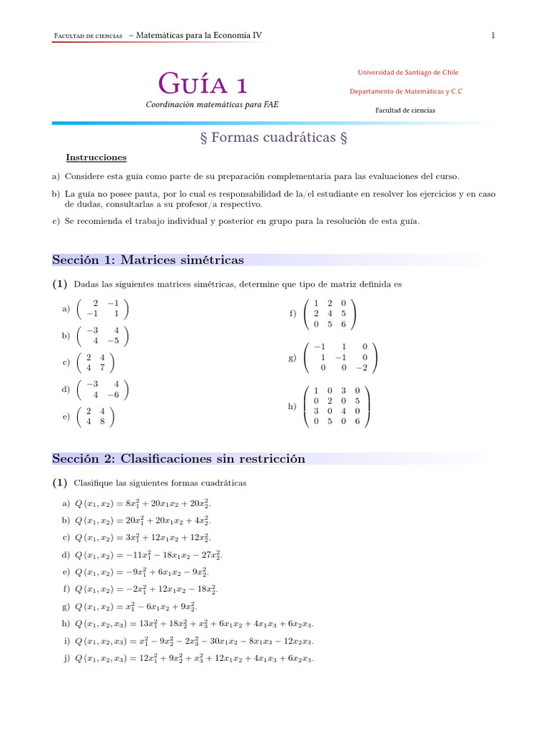 Clasificación de Formas Cuadráticas en Matemáticas | PDF | Matriz ...