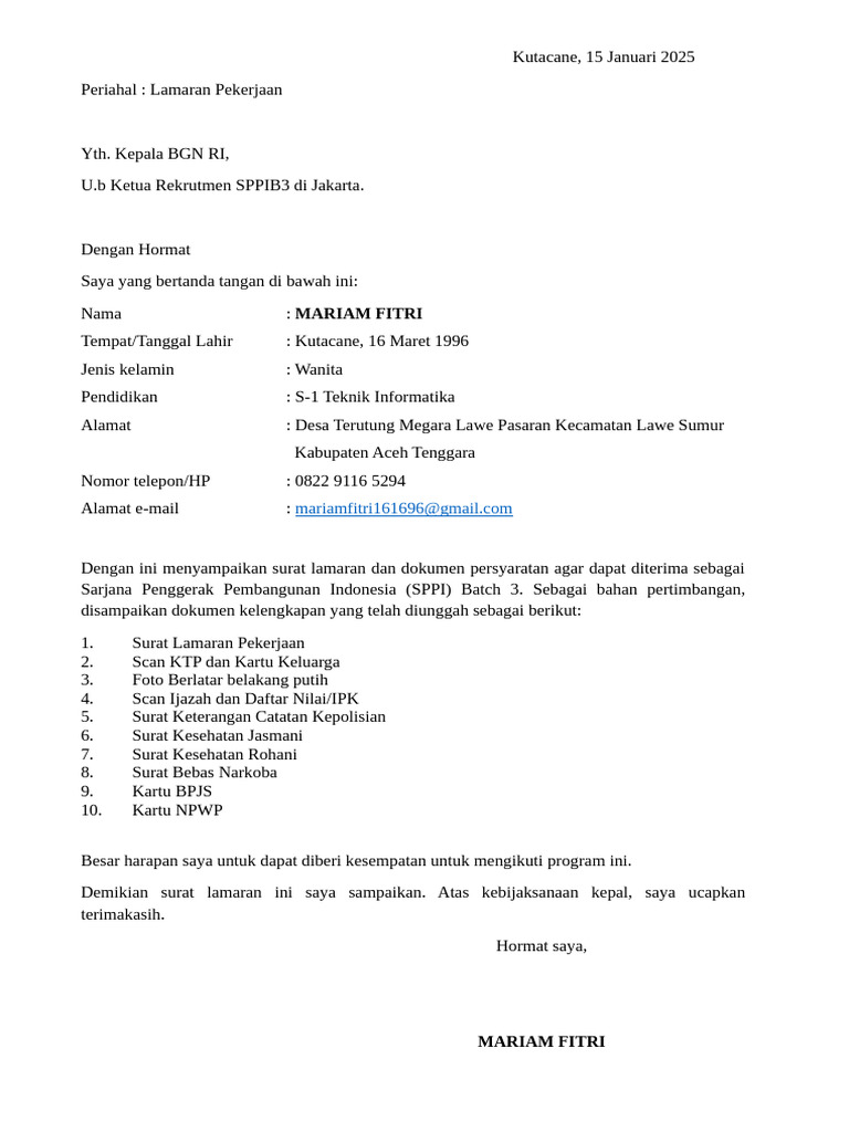 Lamaran Sppi | PDF