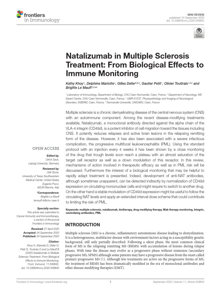 Natalizumab's Role in MS Treatment | PDF | Multiple Sclerosis | Cell ...