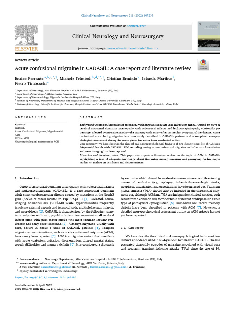 CADASIL and Confusional Migraine | PDF | Migraine | Diseases And Disorders