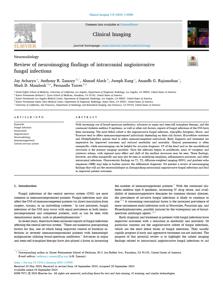 Angioinvasive Fungal Infections | PDF | Infection | Magnetic Resonance ...