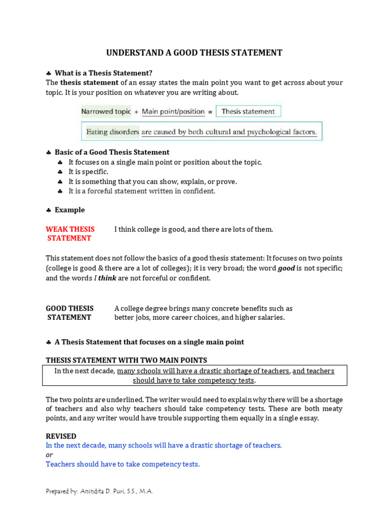 Thesis Statement - Compo II F | PDF | Essays | Thesis