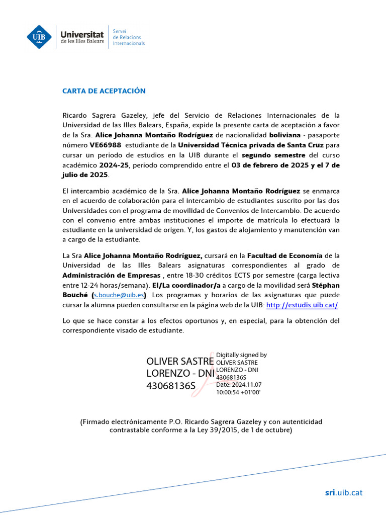 CARTA ADMISSIO - MODEL - Femeni | PDF