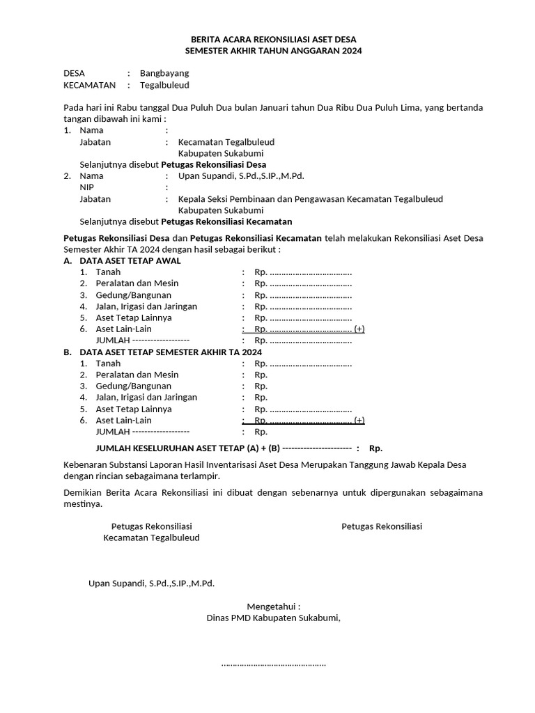 BA Rekon Aset Desa | PDF