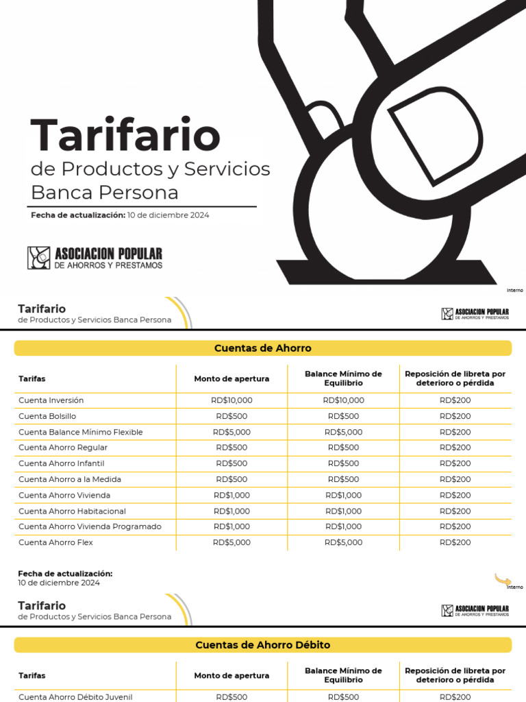 Tarifario-Productos-y-Servicios-1 | PDF | Hipotecas | Tarjeta de débito