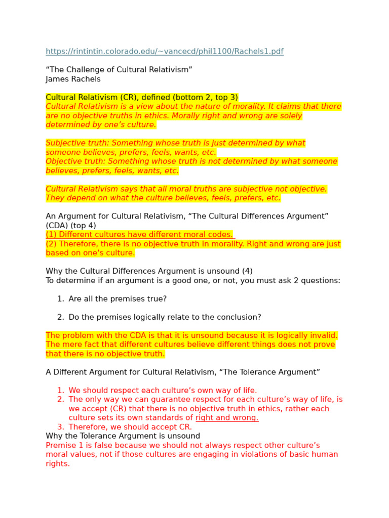 Cultural Relativism and Moral Truths | PDF | Argument | Relativism
