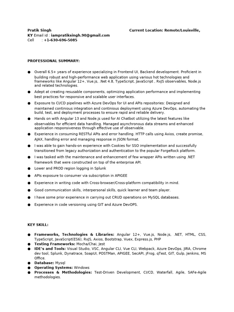 Pratik Singh Resume 2024 | PDF | Java Script | Ajax (Programming)