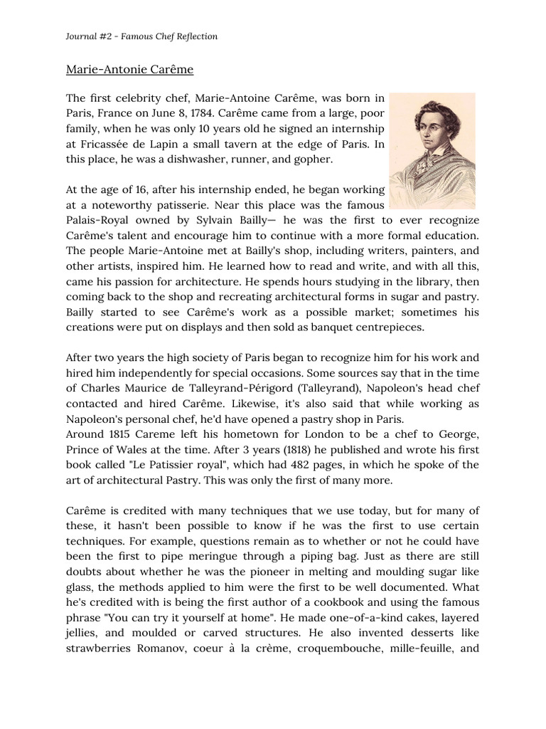 Journal #2 - Famous Chef Reflection | PDF | Food And Drink Preparation ...