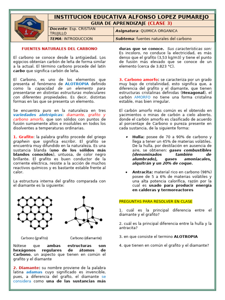 CLASE 3 Fuentes Naturales Del Carbono | PDF | Carbón | Grafito