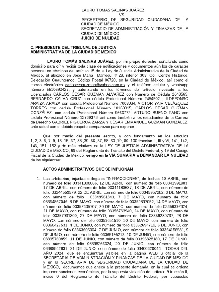 Demanda Nulidad. Foto Multas. Tjacdmx, Sep 2024. Perfect. Doc 2 | PDF | México | Demanda judicial
