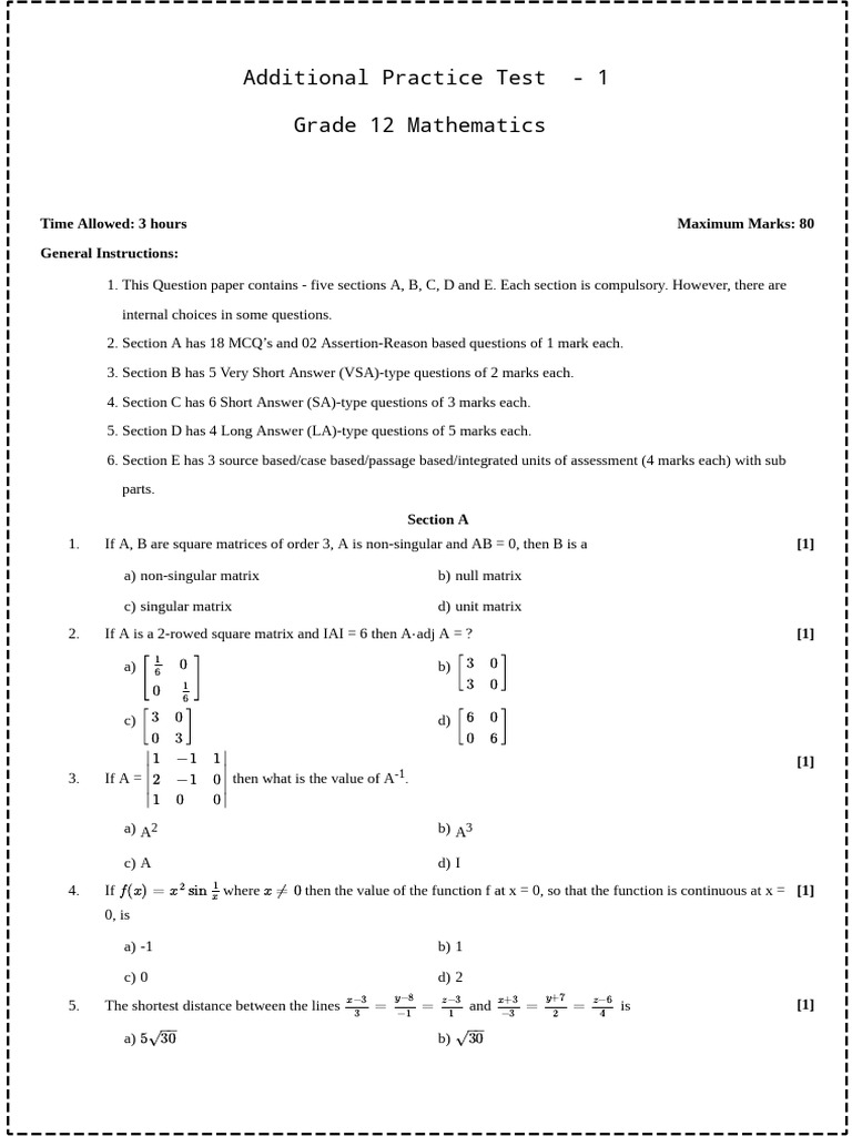 Grade 12 Math Exam Paper | PDF | Matrix (Mathematics) | Mathematical ...