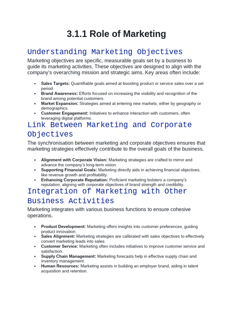 3.1.1 Role of Marketing | PDF | Marketing | Marketing Strategy