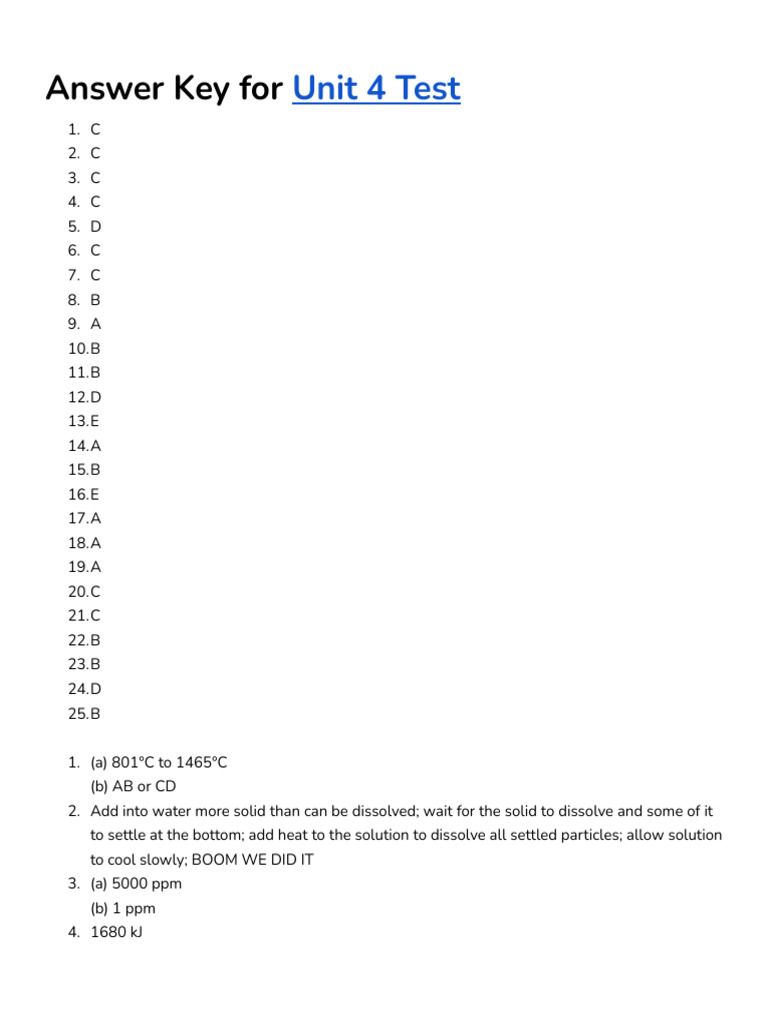 Unit 4 Test Answer Key | PDF