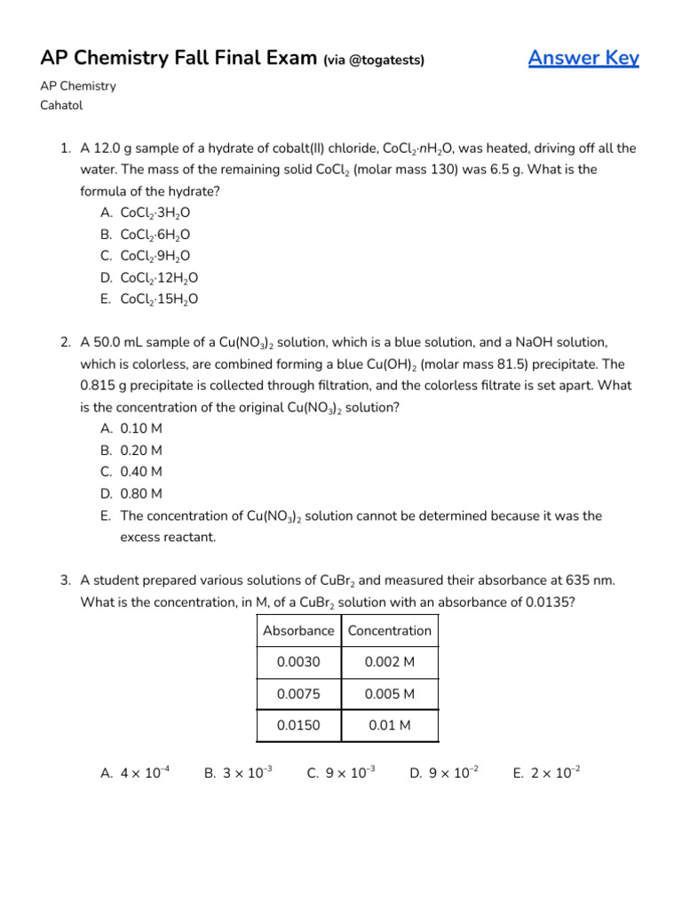AP Chemistry Fall Final Exam Review | PDF | Liquids | Water