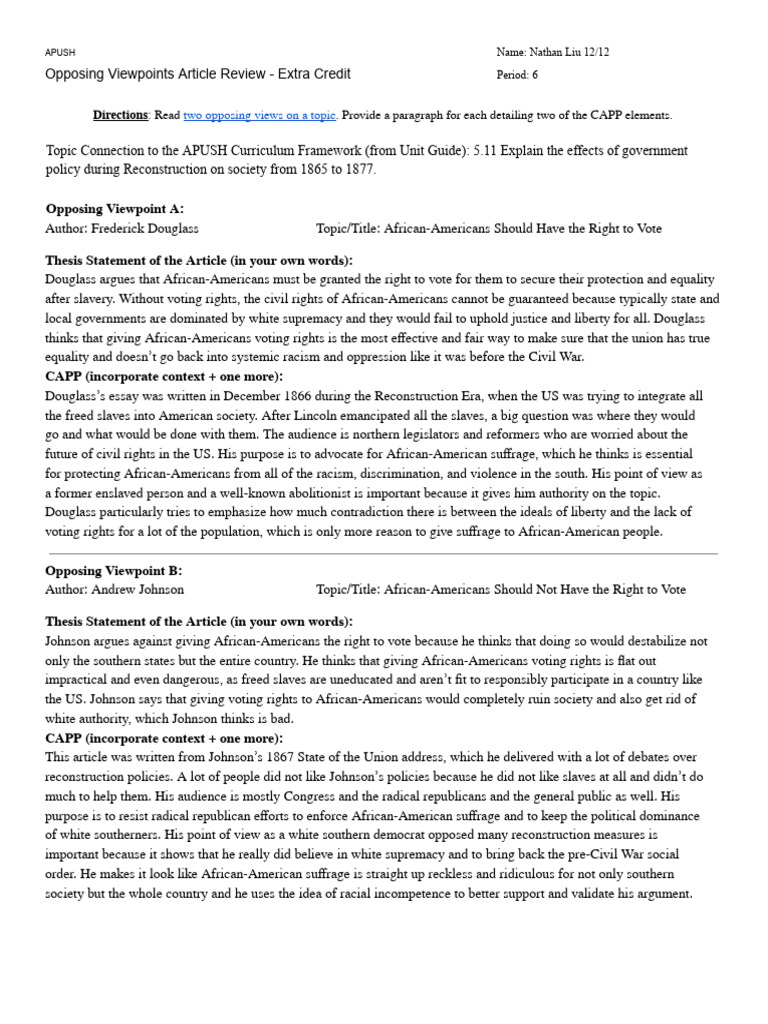 African-American Voting Rights Opposing Viewpoints | PDF | Frederick ...