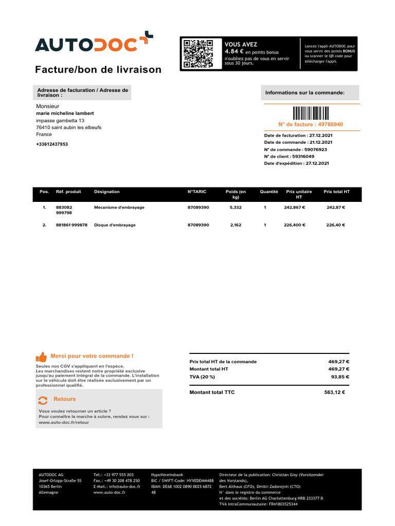 Facture pour la commande n° 59076923 | PDF