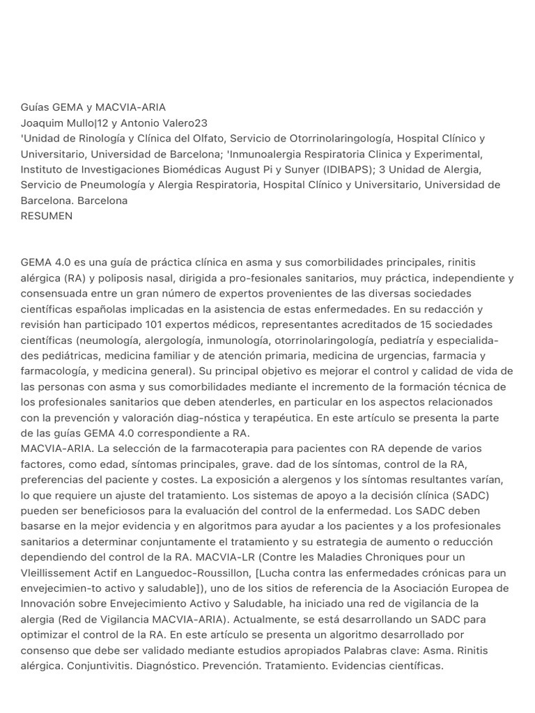Guía GEMA 4.0 sobre Asma y RA | PDF | Alergia | Asma