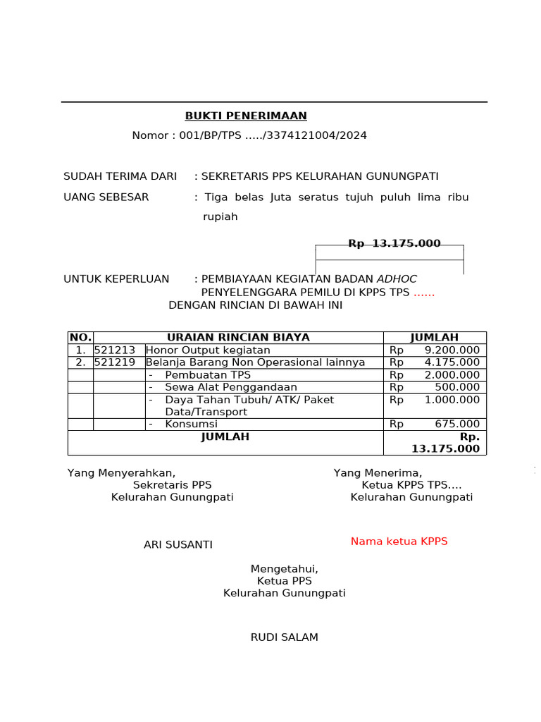 Format Dokumen Pertanggungjawaban KPPS Edit | PDF