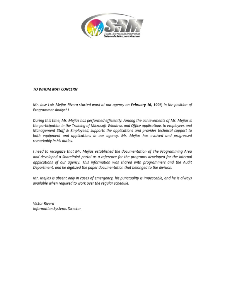 SRM Reference Letter | PDF