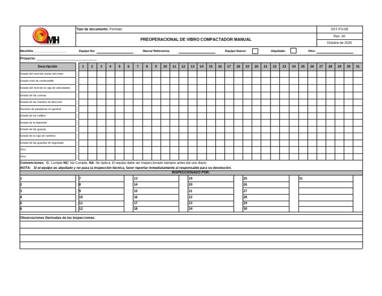 Anexo 66. SST-FO-58. Vibro Compactador | PDF