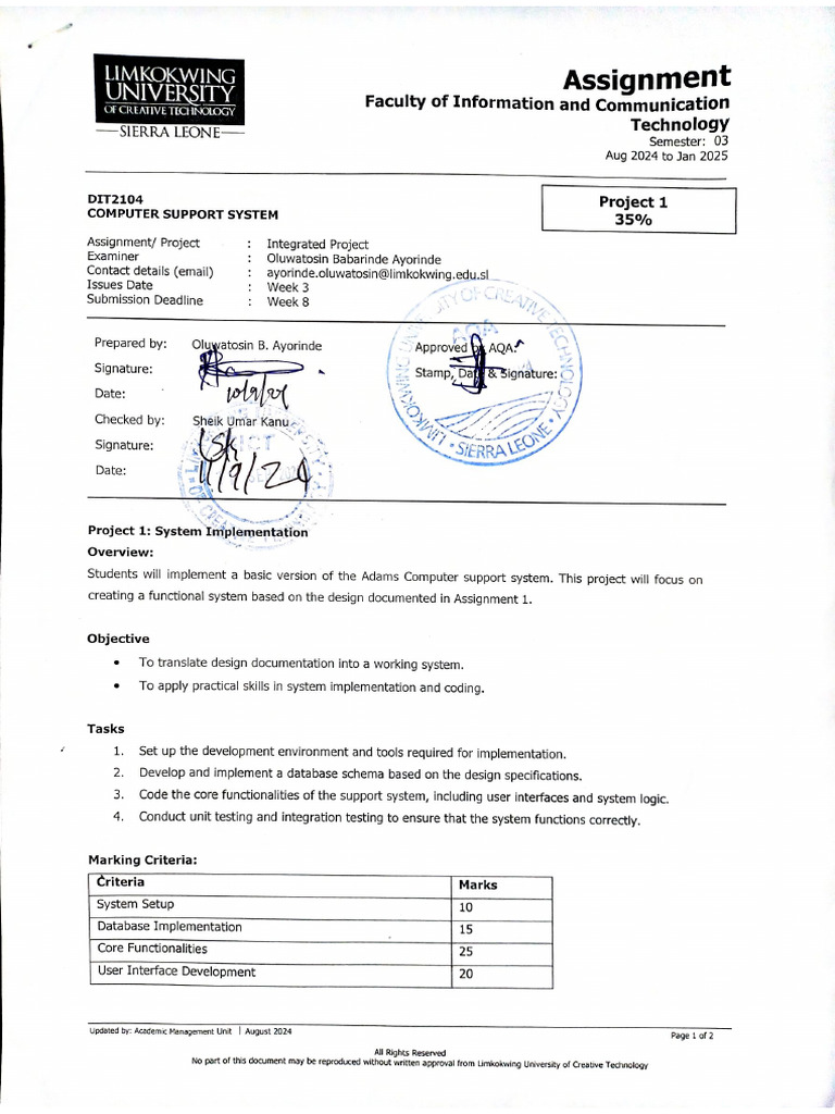 Computer Support System Project 1 | PDF
