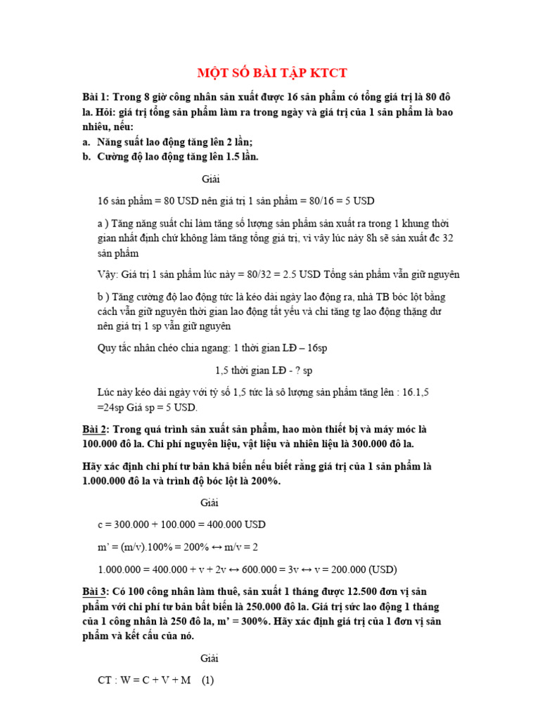 BÀI TẬP KTCT | PDF