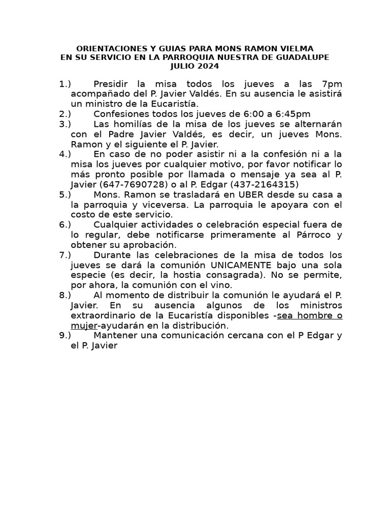 Orientaciones y Guias para Mons Ramon Vielma | PDF