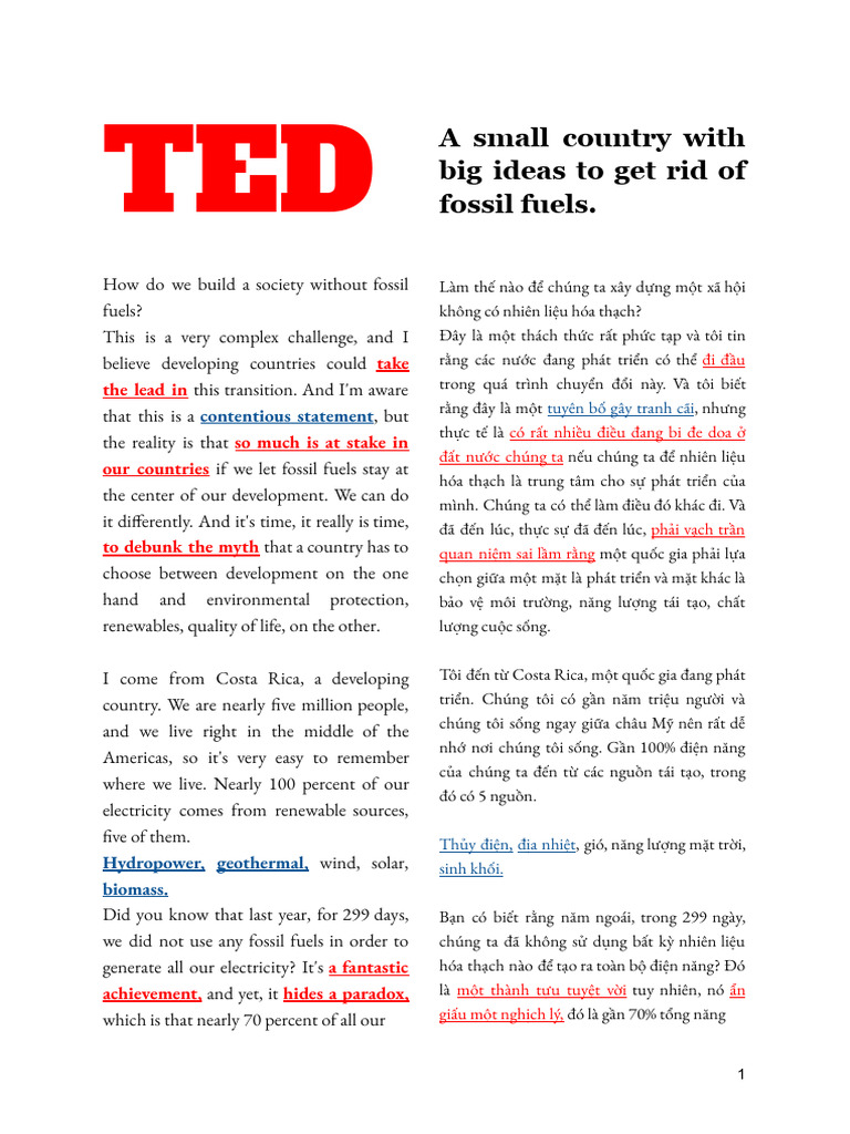 TEDTALK - A Small Country With Big Ideas To Get Rid of Fossil Fuels. | PDF