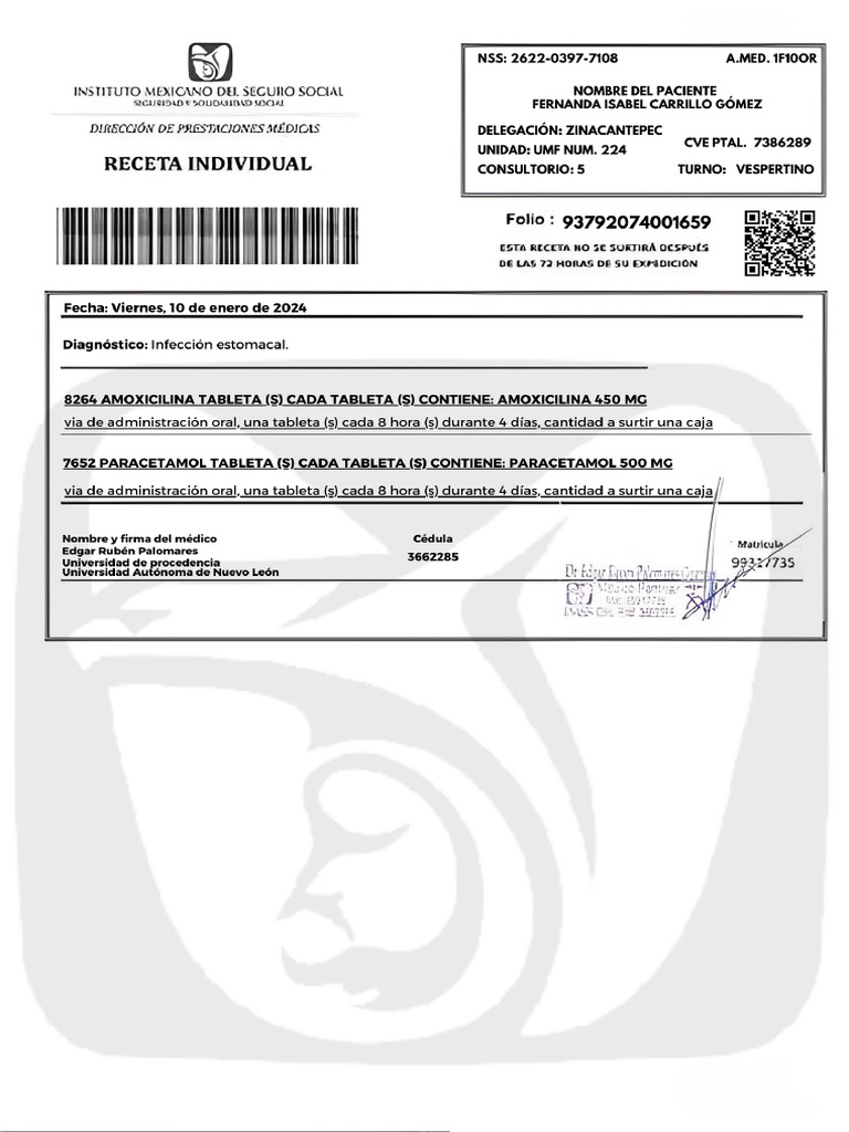 Receta IMSS 10 - 01 - 2025 | PDF