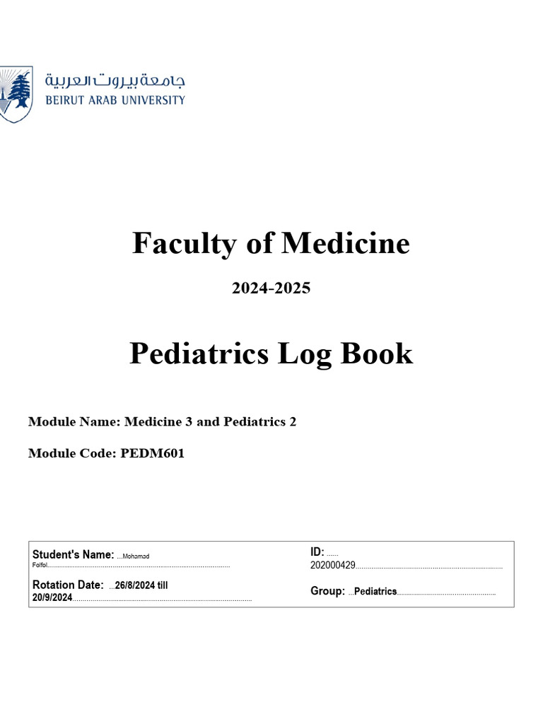Pediatrics Log Book PEDMED Abdallah Chamsedine | PDF | Clinical ...