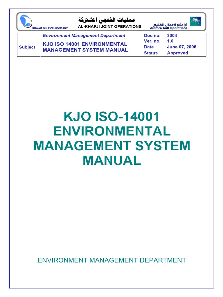 KJO ISO 14001 Environmental Manual | PDF | Audit | Environmental ...