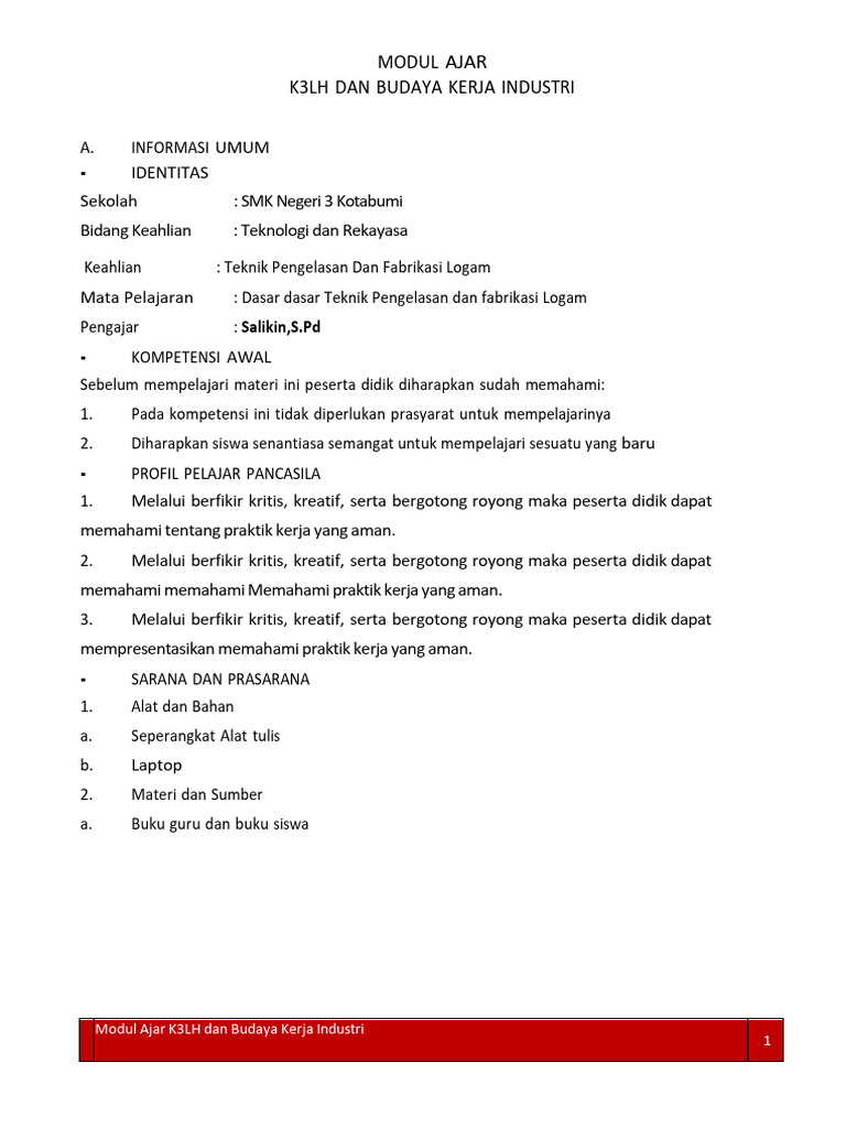 Modul K3 Dan Budaya Kerja Industri 1 | PDF
