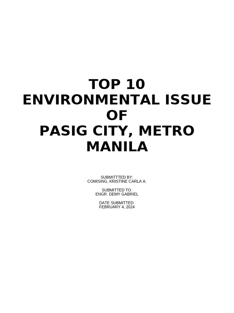 Top 10 Environmental Issues in Pasig City | PDF | Sustainable City ...
