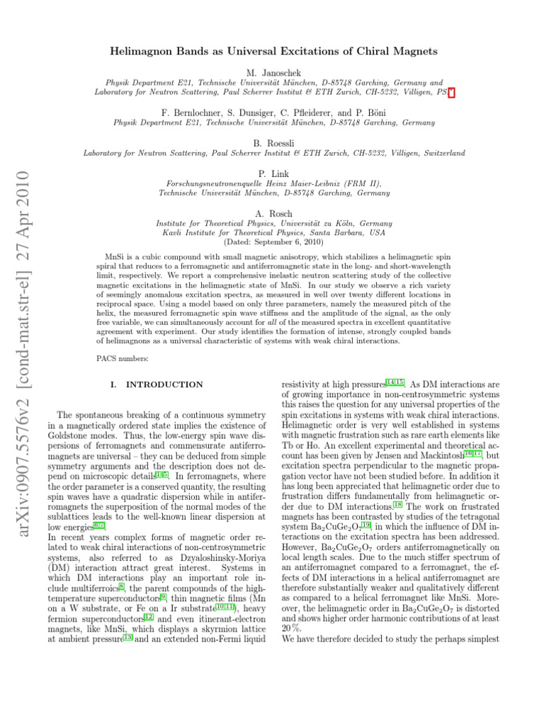 M. Janoschek Et Al - Helimagnon Bands As Universal Excitations of ...