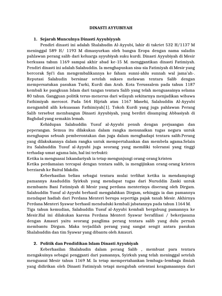 Sejarah dan Politik Dinasti Ayyubiyah | PDF